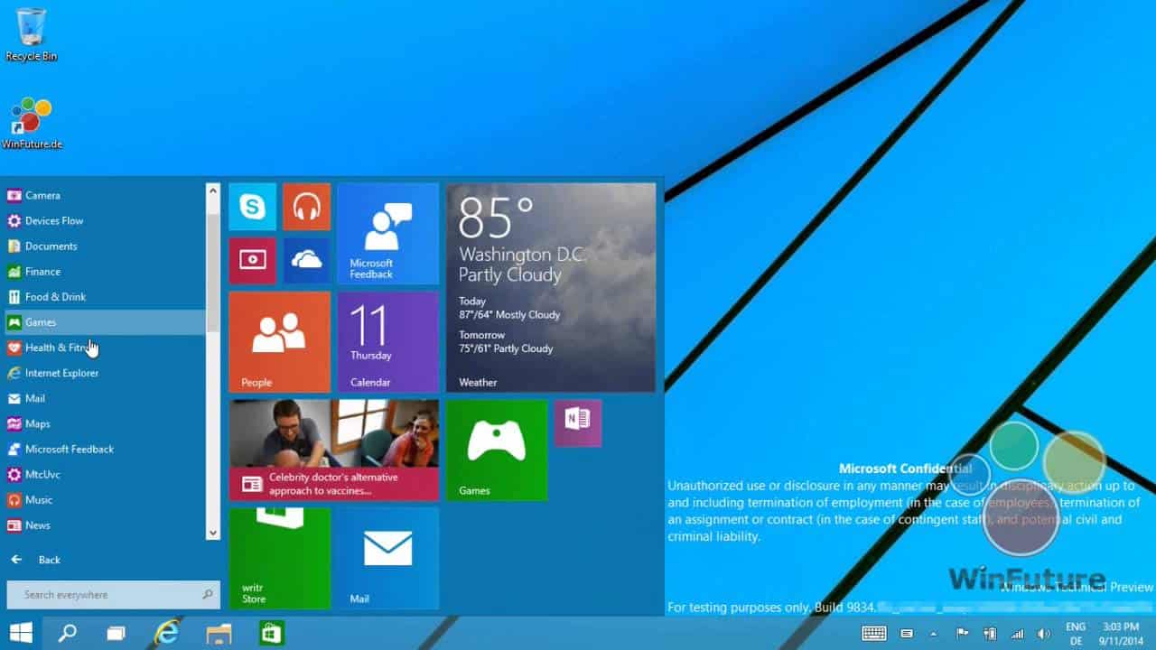 Windows 9 Build "9834" Start Menu In Action Video Leak | IGadgetsworld
